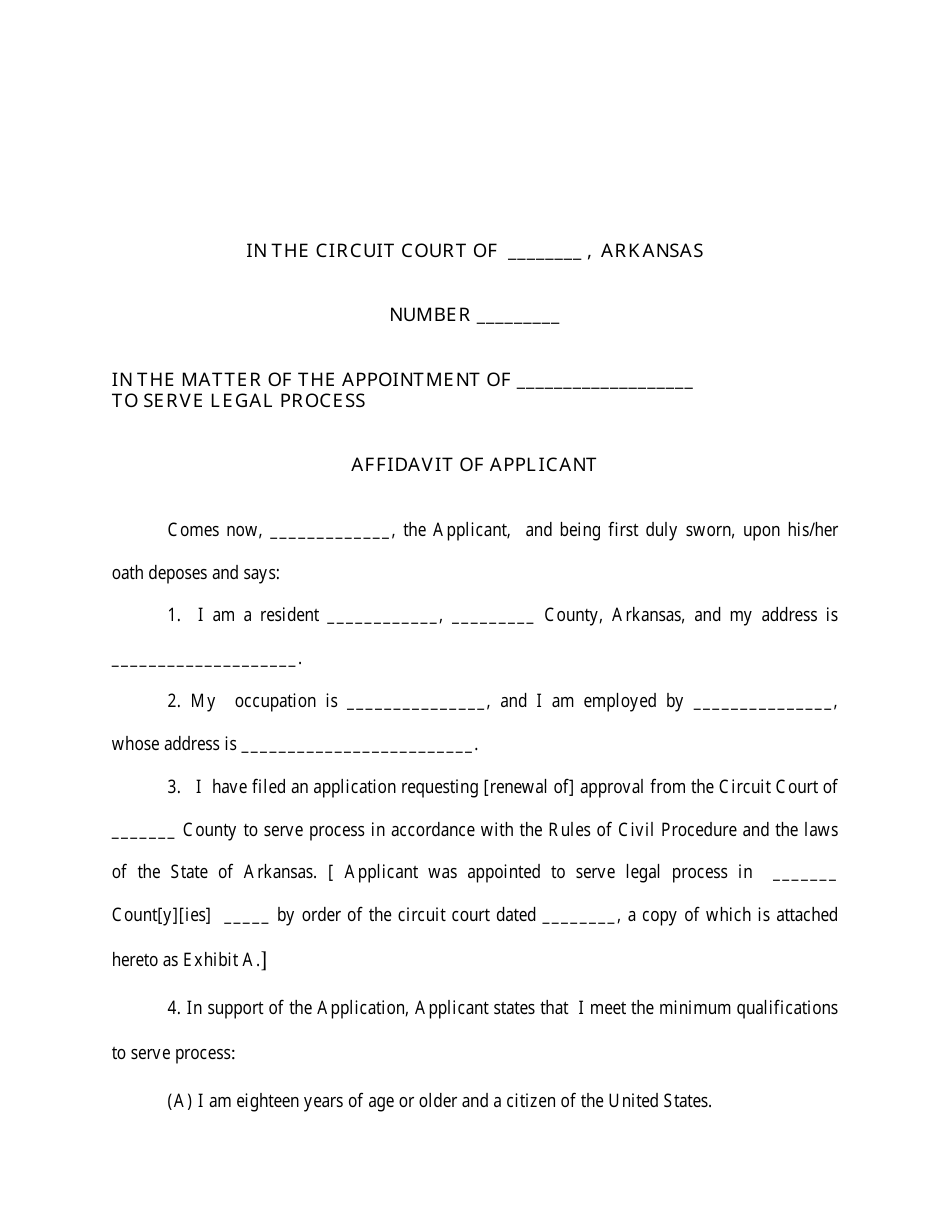 Arkansas Affidavit of Applicant - Fill Out, Sign Online and Download PDF | Templateroller