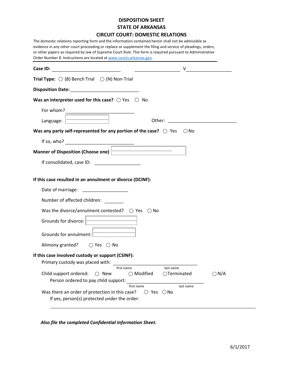 Arkansas Domestic Relations Disposition Sheet Fill Out Sign Online