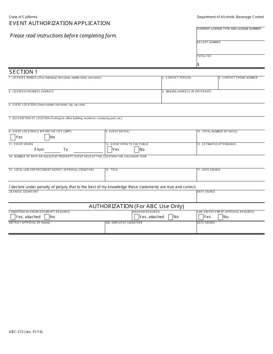 Form ABC-215 - Fill Out, Sign Online and Download Printable PDF ...