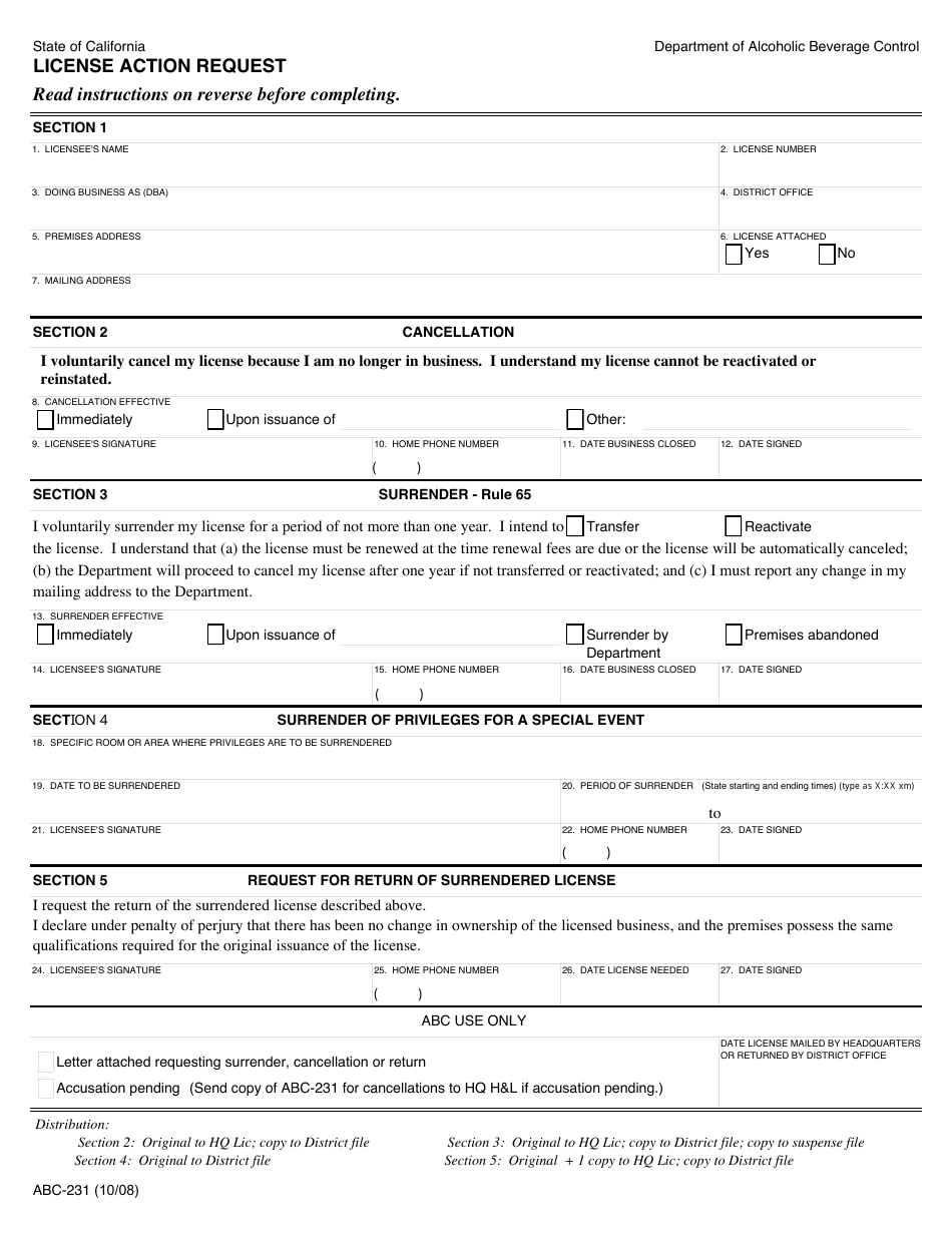 Form ABC-231 - Fill Out, Sign Online and Download Fillable PDF ...