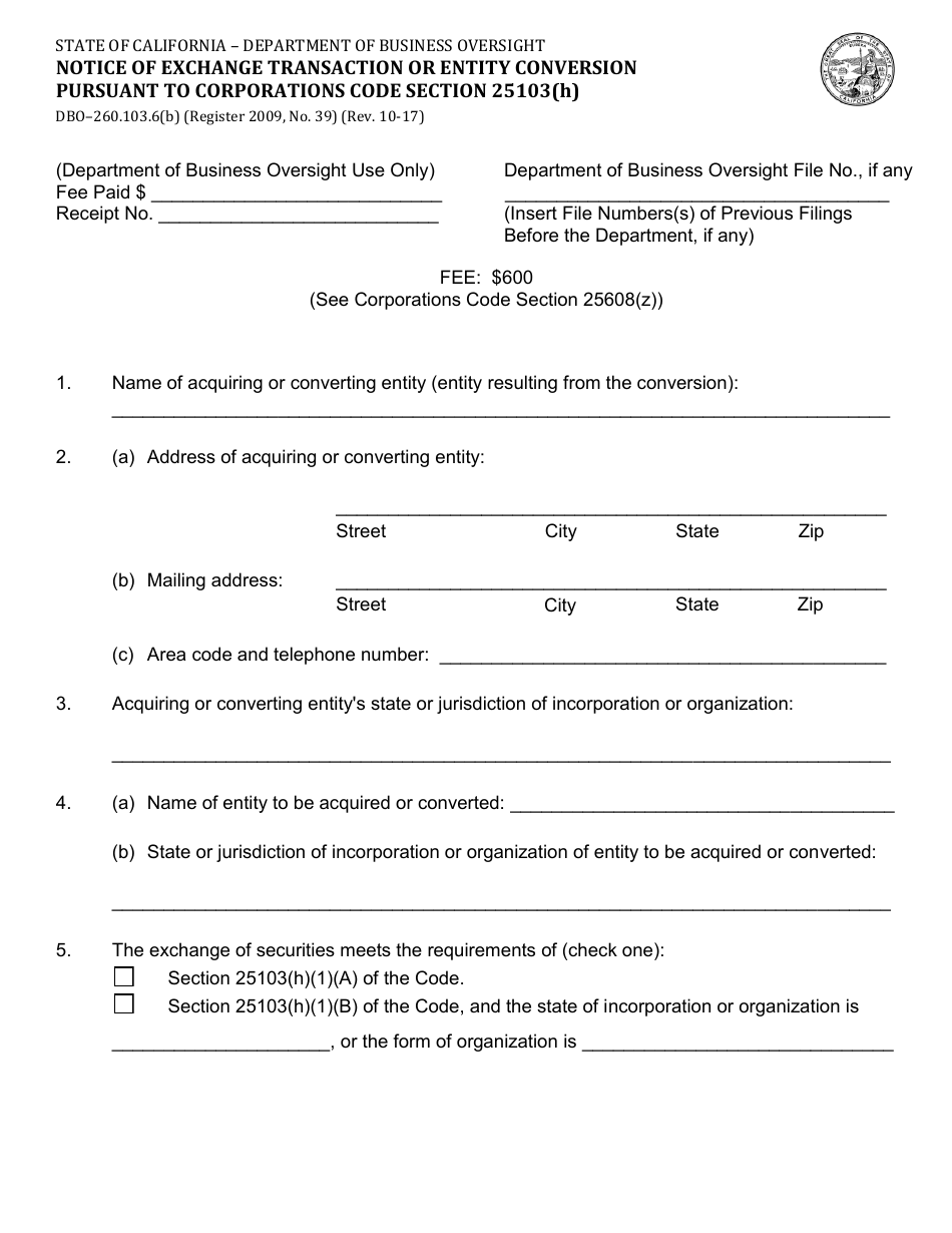 Form DBO-260.103.6(B) - Fill Out, Sign Online and Download Fillable PDF ...