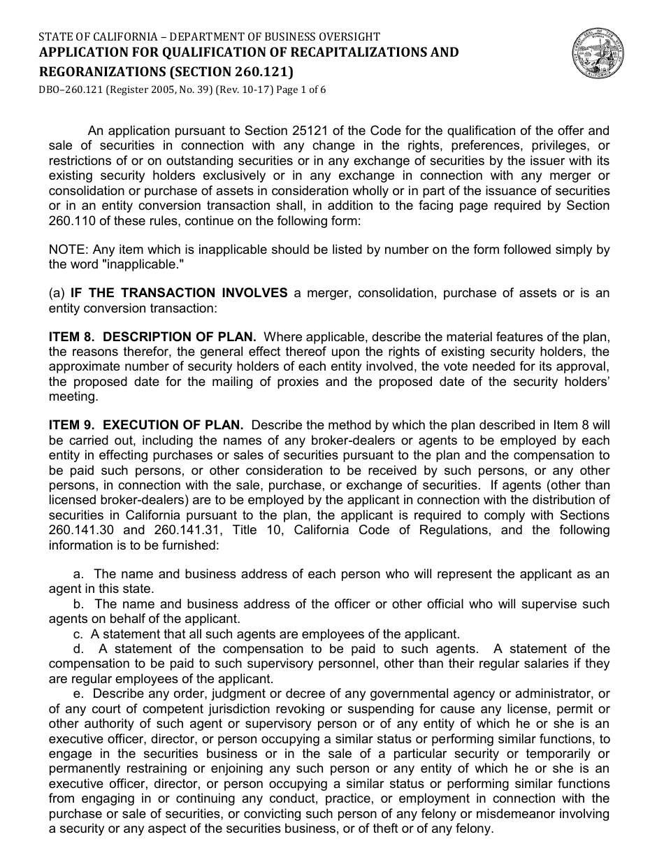 Form DBO-260.121 - Fill Out, Sign Online and Download Printable PDF ...