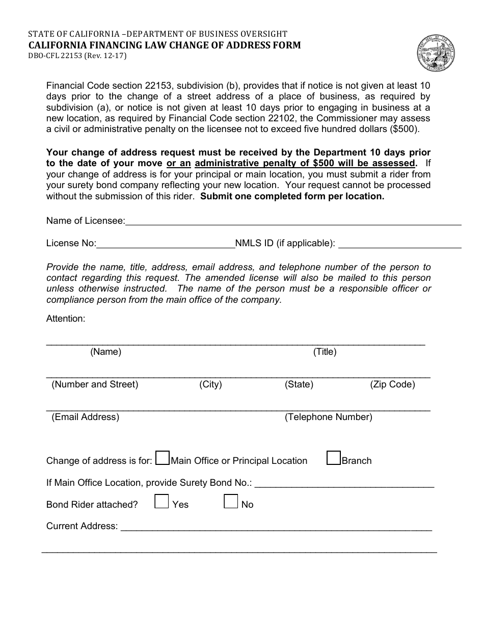 Form DBO-CFL22153 - Fill Out, Sign Online and Download Fillable PDF ...