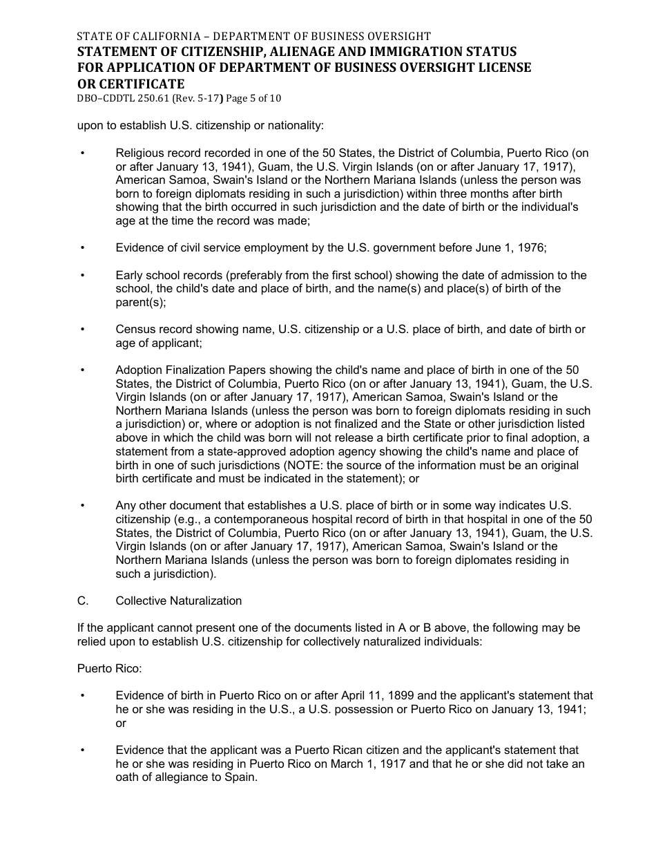 Form Dbo Cddtl250 61 Fill Out Sign Online And Download Fillable Pdf