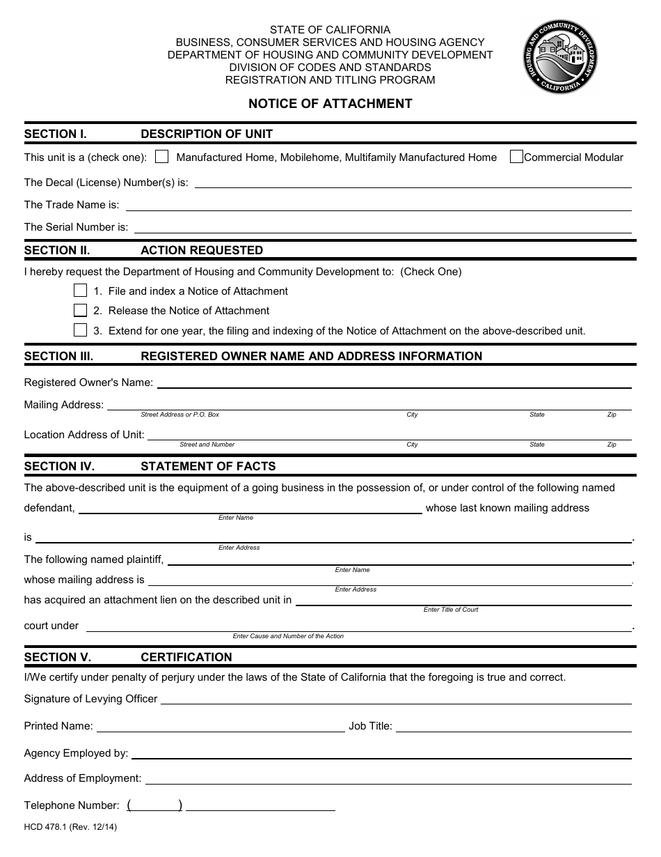 Form HCD478.1 - Fill Out, Sign Online and Download Printable PDF ...