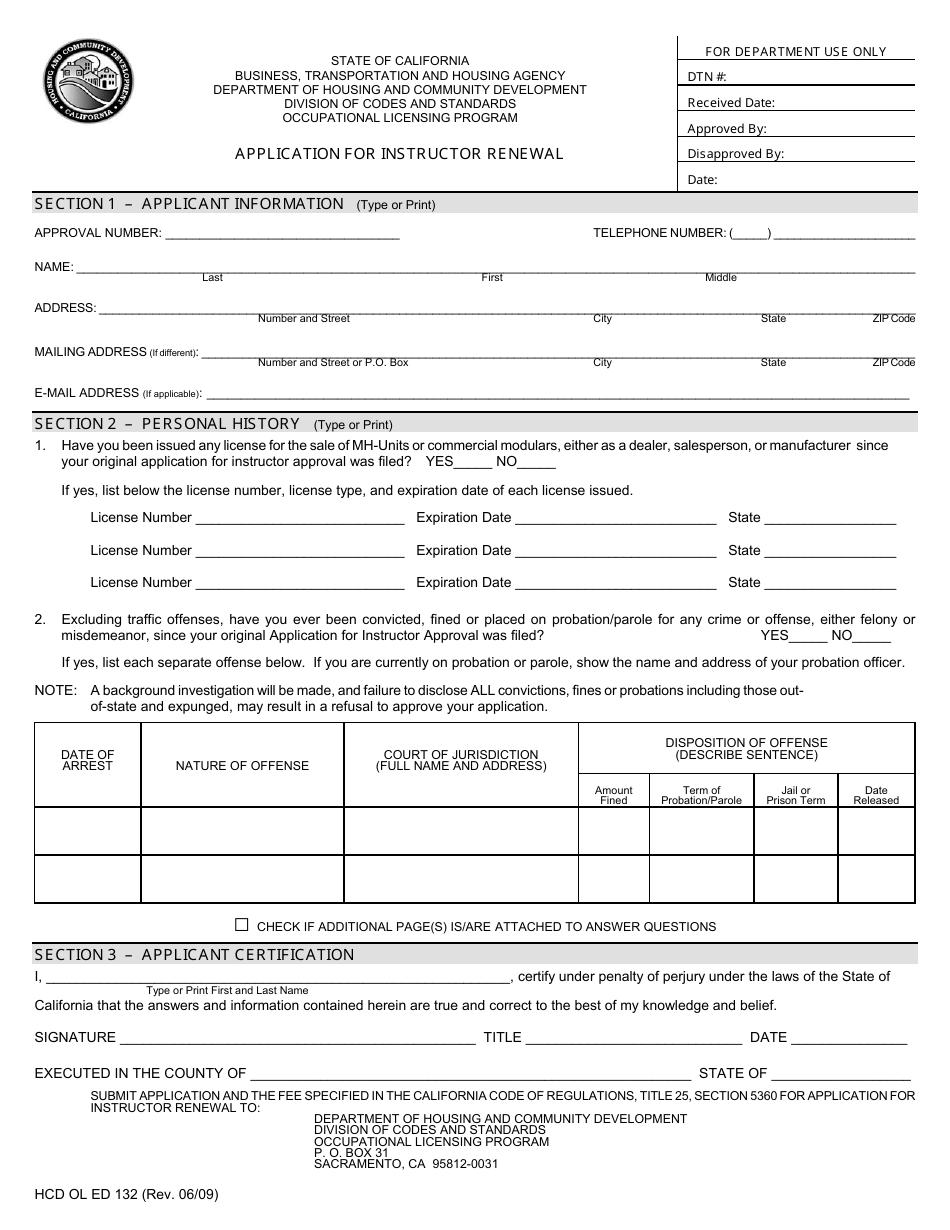 Form HCD OL ED132 - Fill Out, Sign Online and Download Printable PDF ...