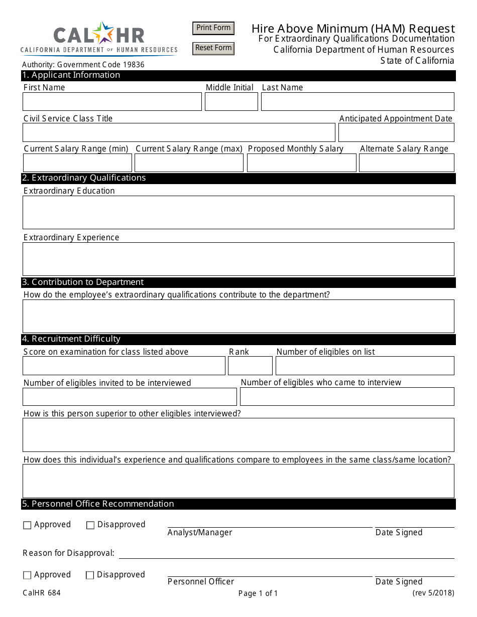 Form CALHR684 - Fill Out, Sign Online and Download Fillable PDF ...