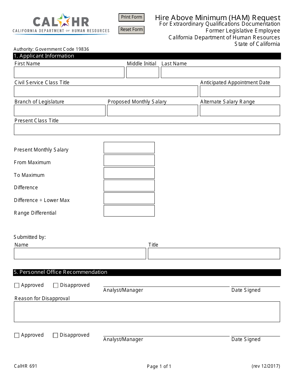 Form CALHR691 - Fill Out, Sign Online and Download Fillable PDF ...