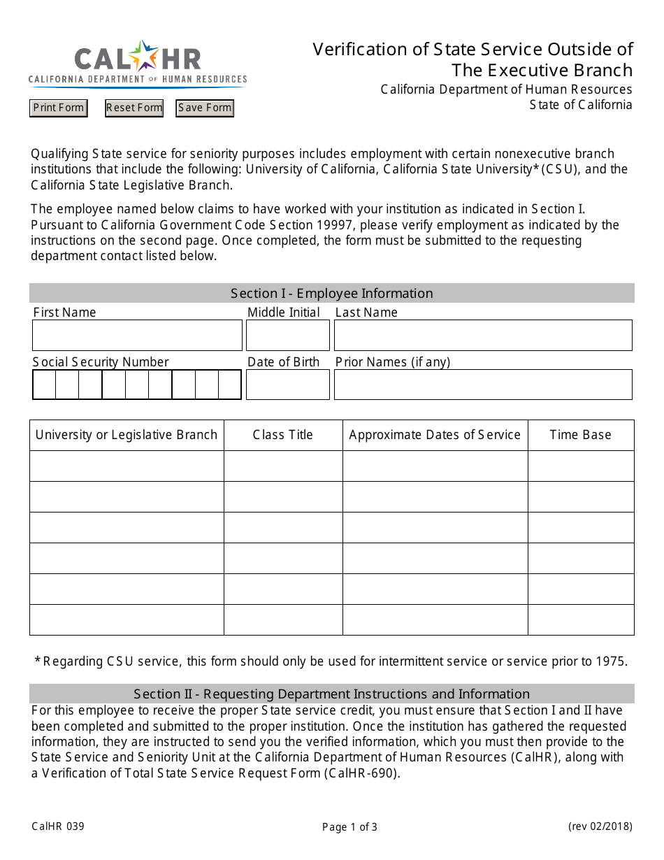 Form CALHR039 - Fill Out, Sign Online and Download Fillable PDF ...