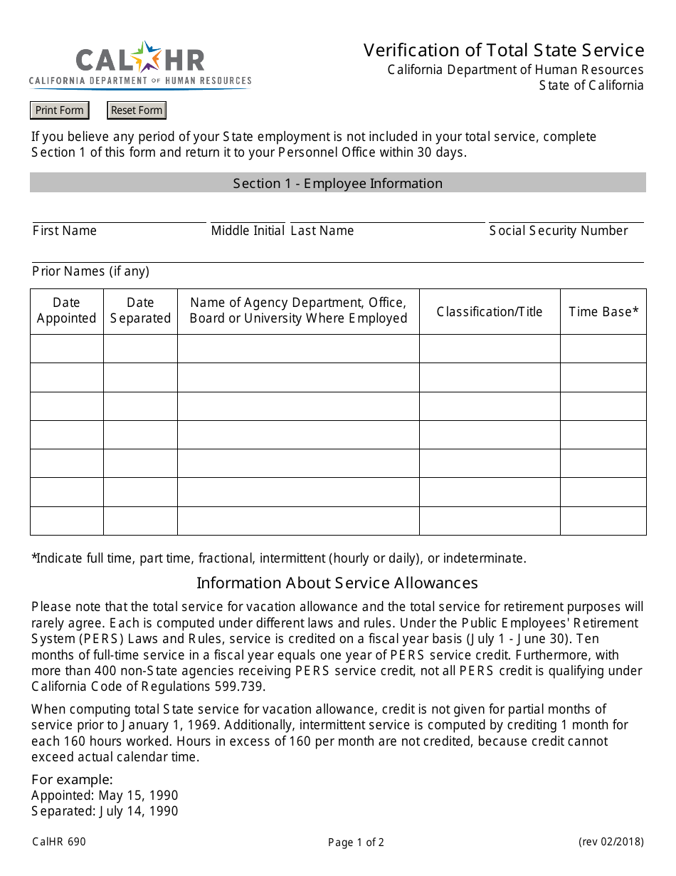 Form CALHR690 - Fill Out, Sign Online and Download Fillable PDF ...