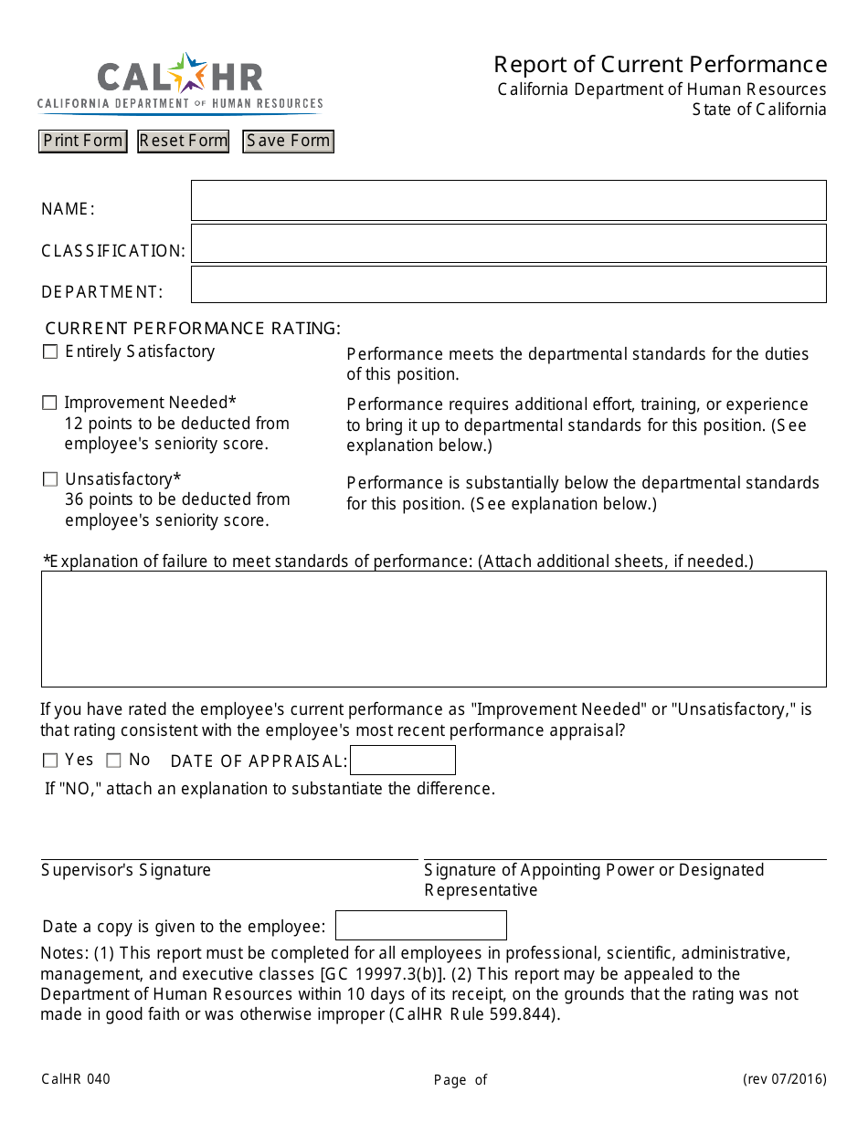 Form CALHR040 - Fill Out, Sign Online and Download Fillable PDF ...