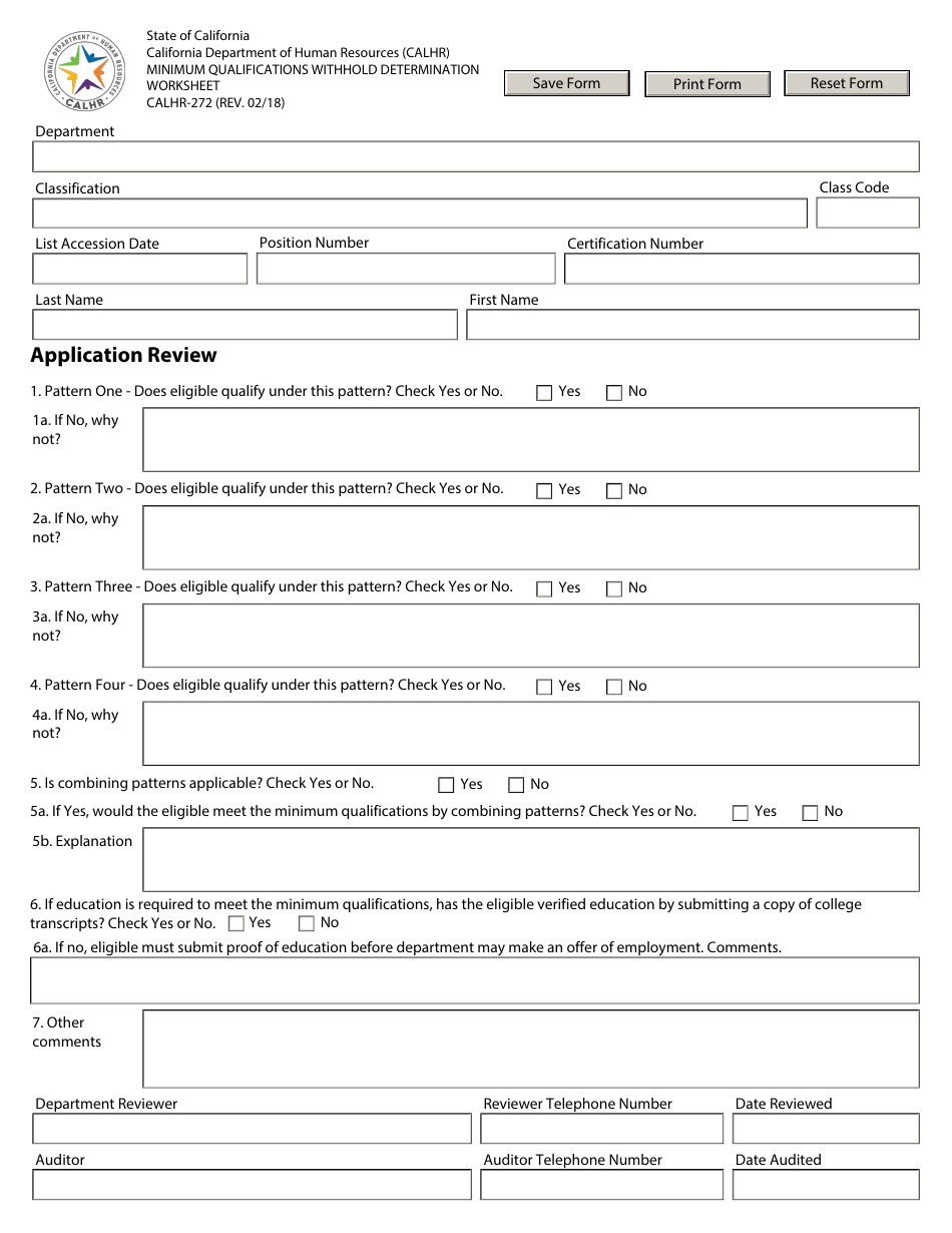 Form CALHR-272 - Fill Out, Sign Online and Download Fillable PDF ...