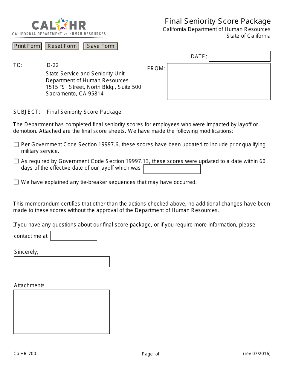 Form CALHR700 - Fill Out, Sign Online and Download Fillable PDF ...