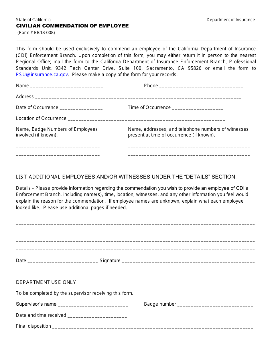 Form EB18-008 - Fill Out, Sign Online and Download Fillable PDF ...
