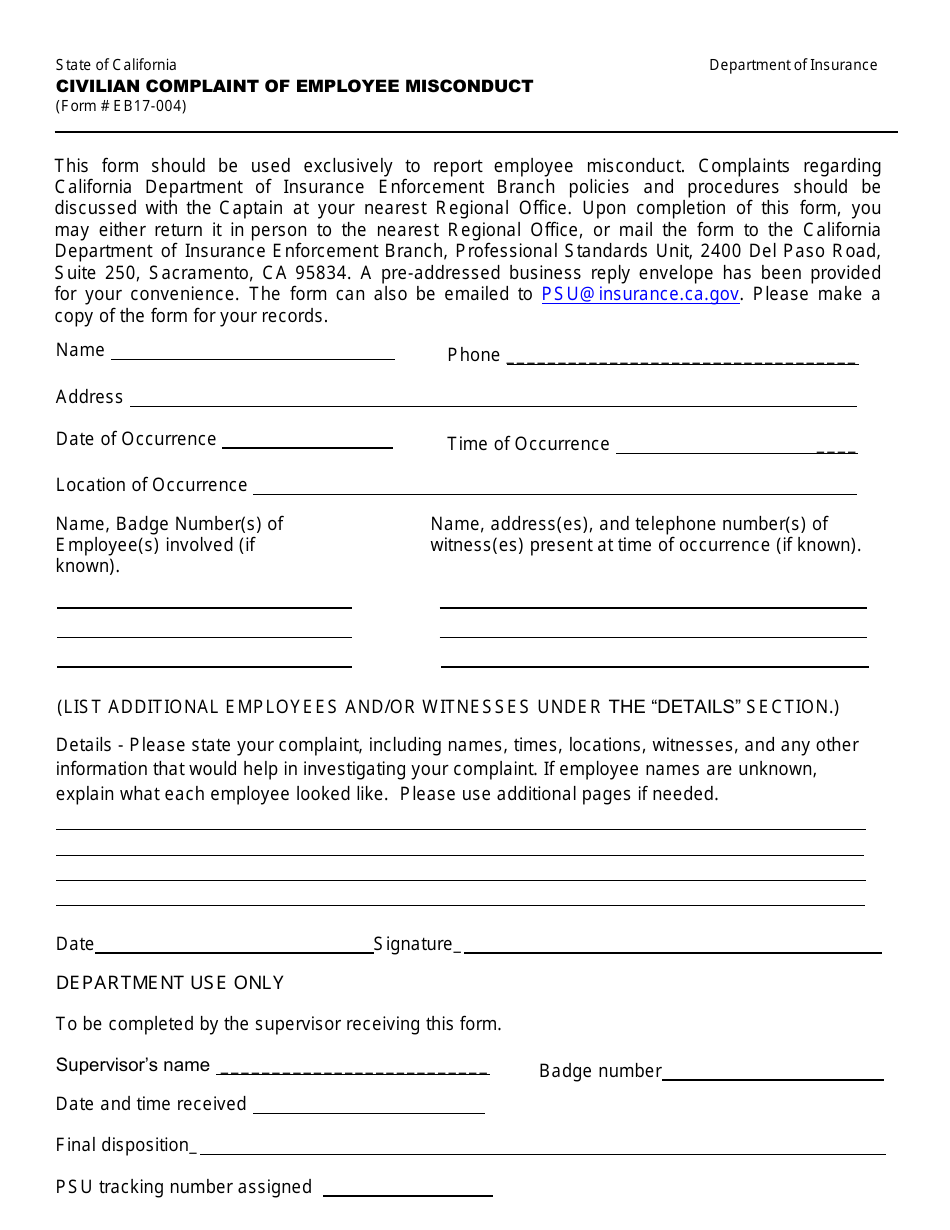 Form EB17-004 - Fill Out, Sign Online and Download Fillable PDF ...