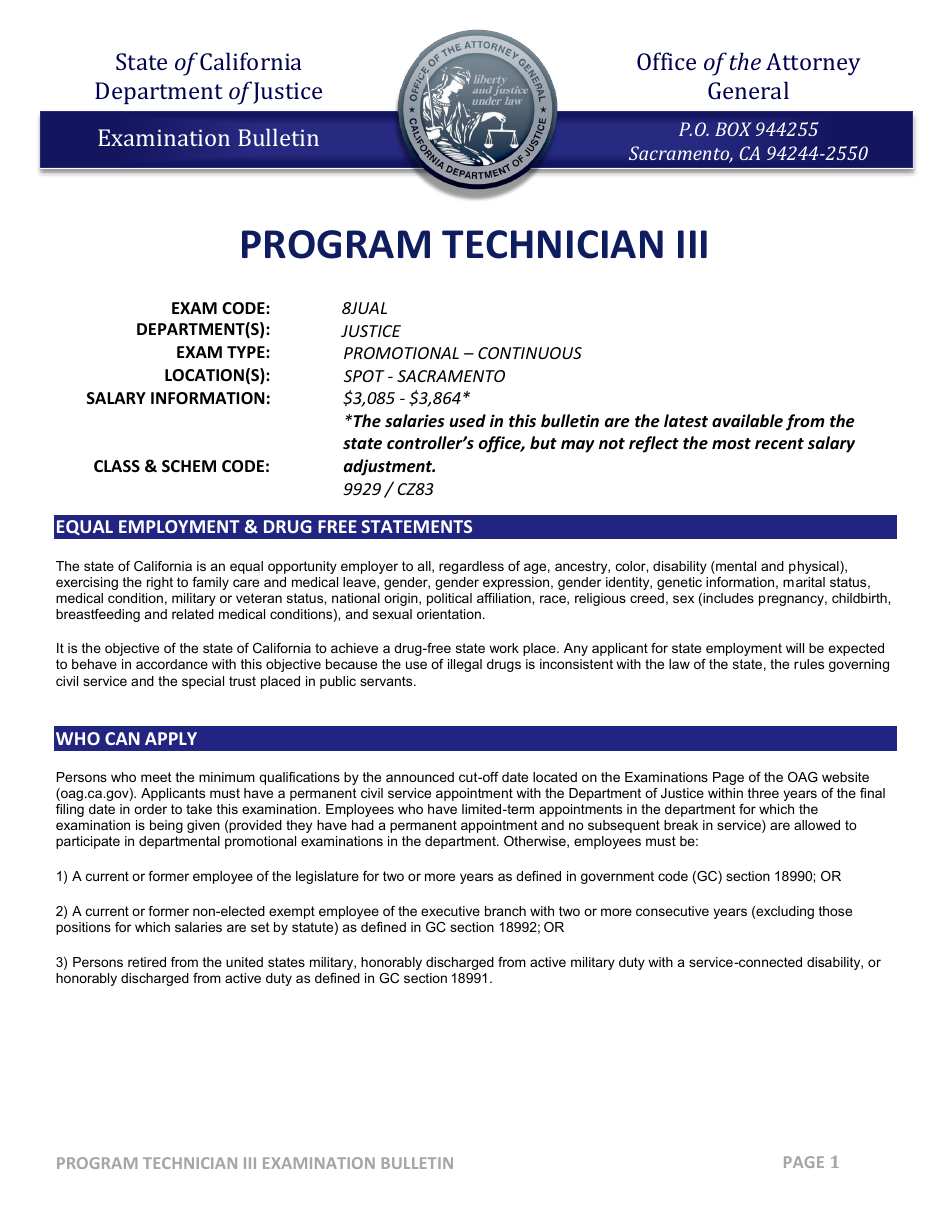 California Program Technician Iii Examination Bulletin - Fill Out, Sign ...