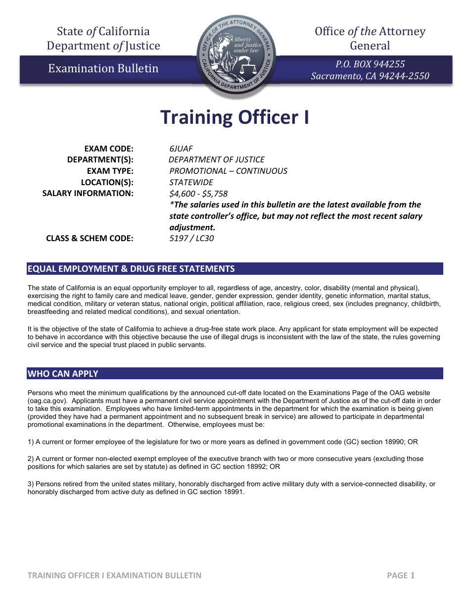 California Training Officer I Examination Bulletin - Fill Out, Sign ...
