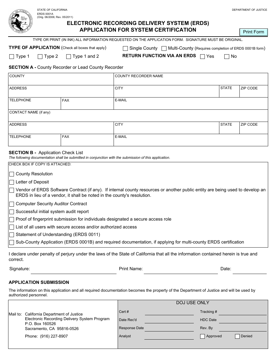 Form ERDS0001A - Fill Out, Sign Online and Download Fillable PDF ...