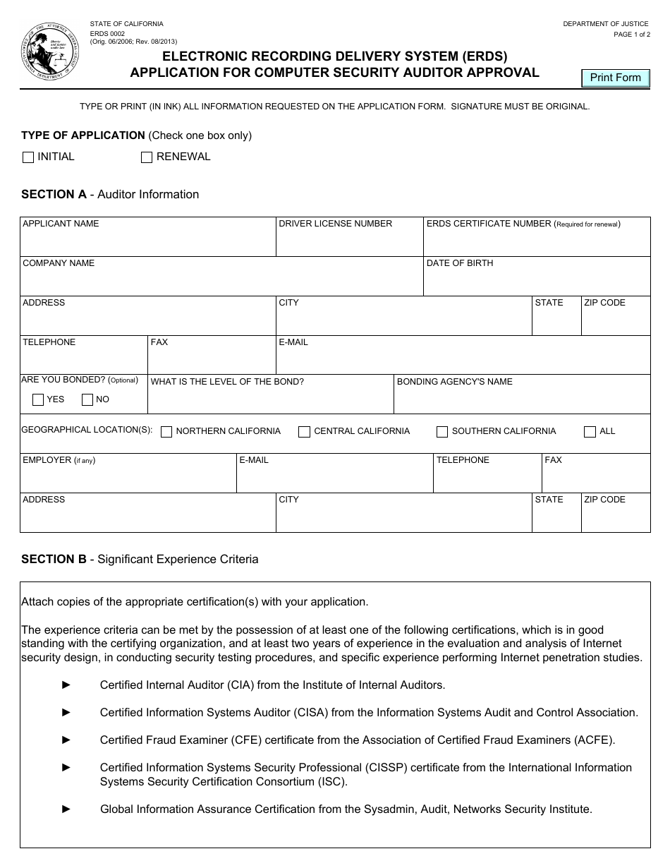 Form ERDS0002 - Fill Out, Sign Online and Download Fillable PDF ...