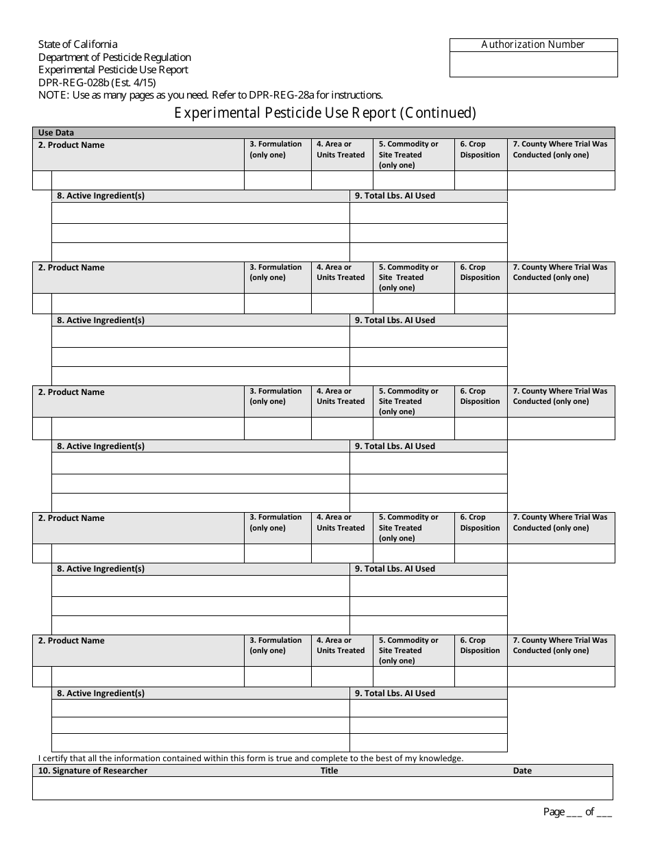 Form DPR-REG-028B - Fill Out, Sign Online and Download Printable PDF ...