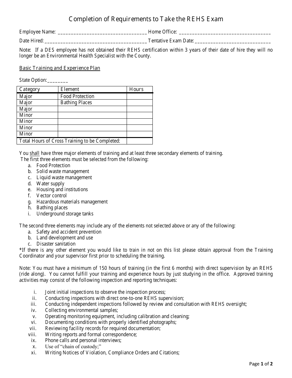 California Completion of Requirements to Take the Rehs Exam - Fill Out ...
