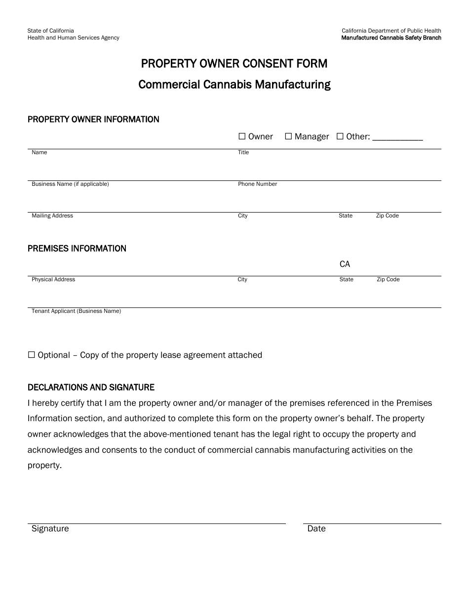 California Property Owner Consent Form - Commercial Cannabis ...