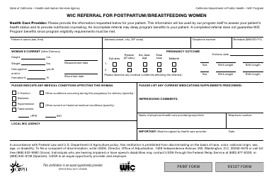 Form CDPH247B Download Fillable PDF or Fill Online Wic Referral for ...