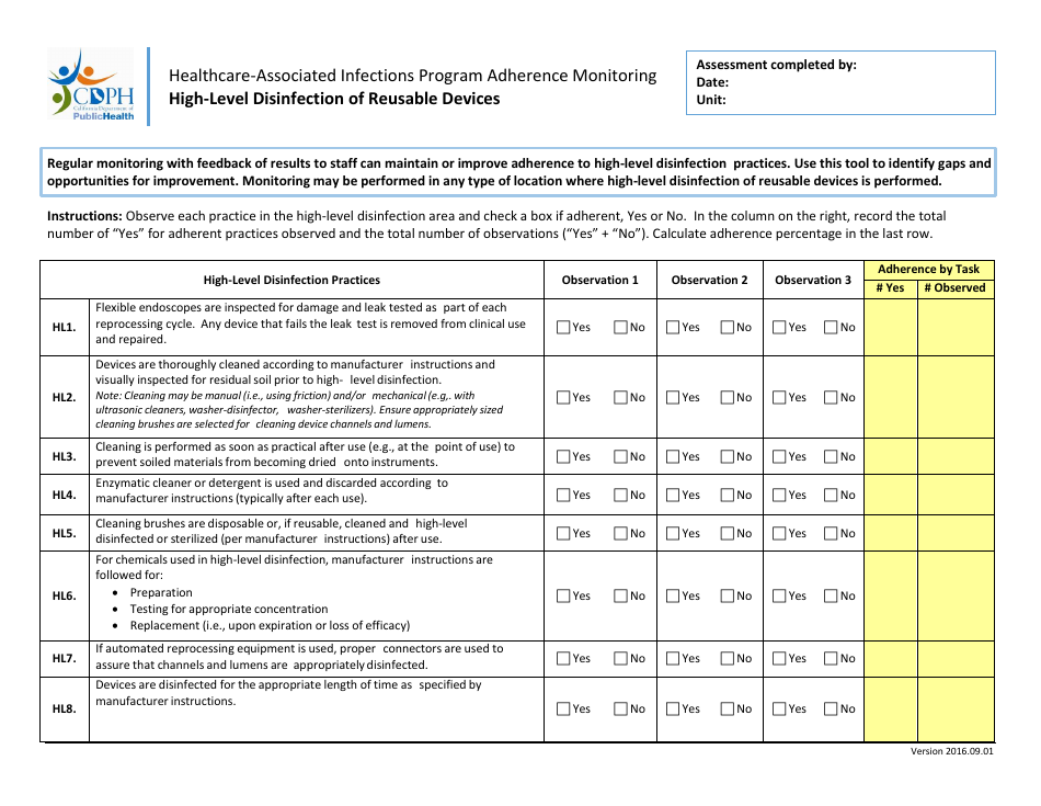 California High-Level Disinfection of Reusable Devices Adherence ...