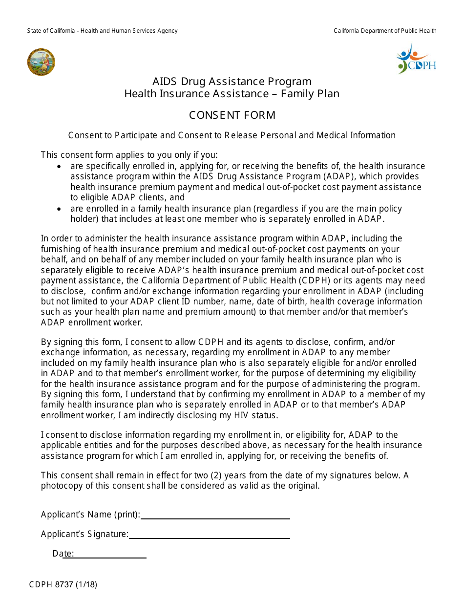 Form CDPH8737 - Fill Out, Sign Online and Download Fillable PDF ...