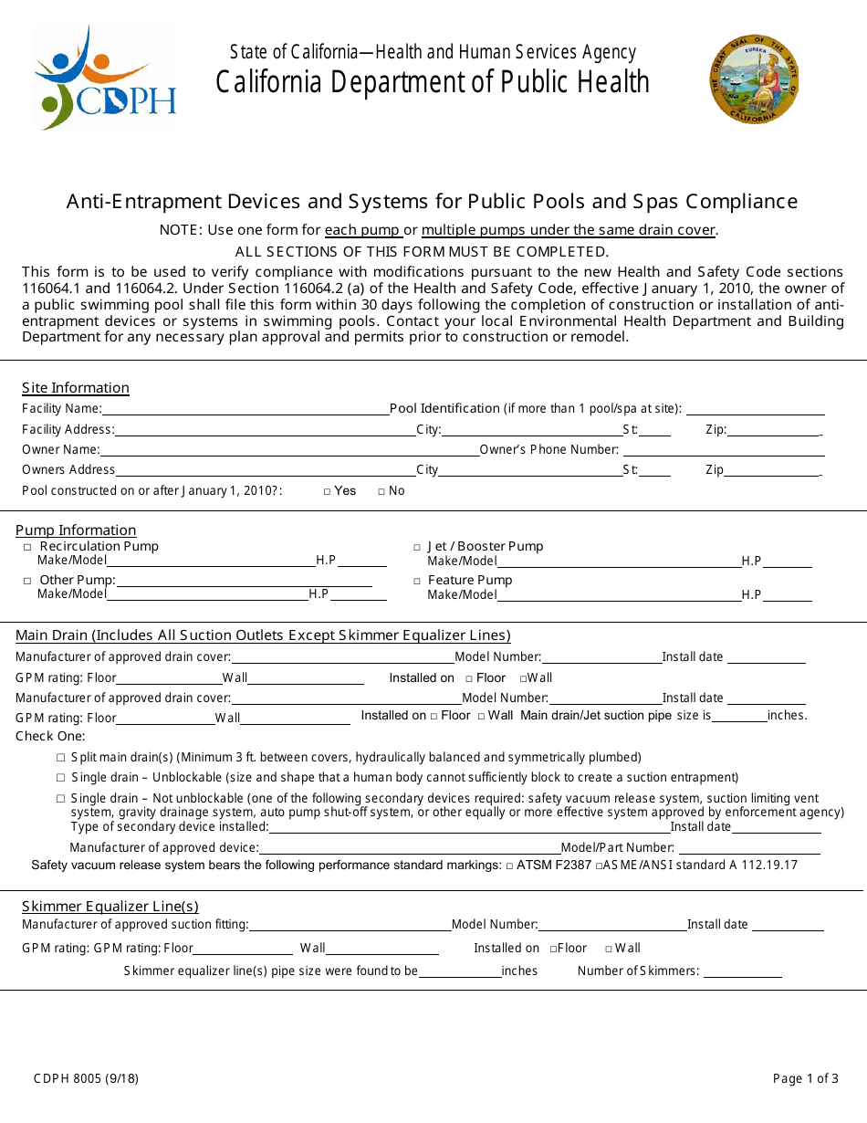 Form CDPH8005 - Fill Out, Sign Online and Download Fillable PDF ...