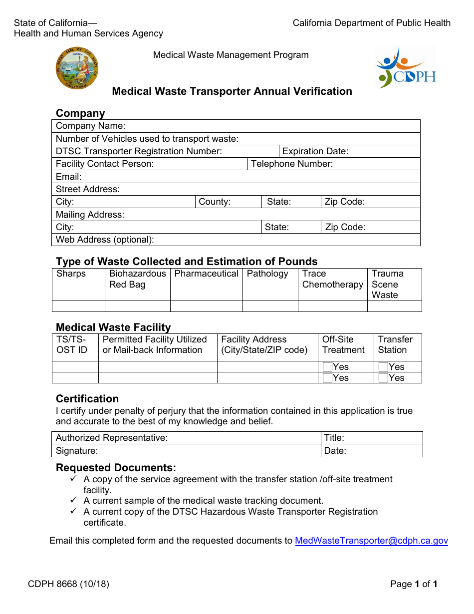 Form CDPH8668 - Fill Out, Sign Online and Download Fillable PDF ...