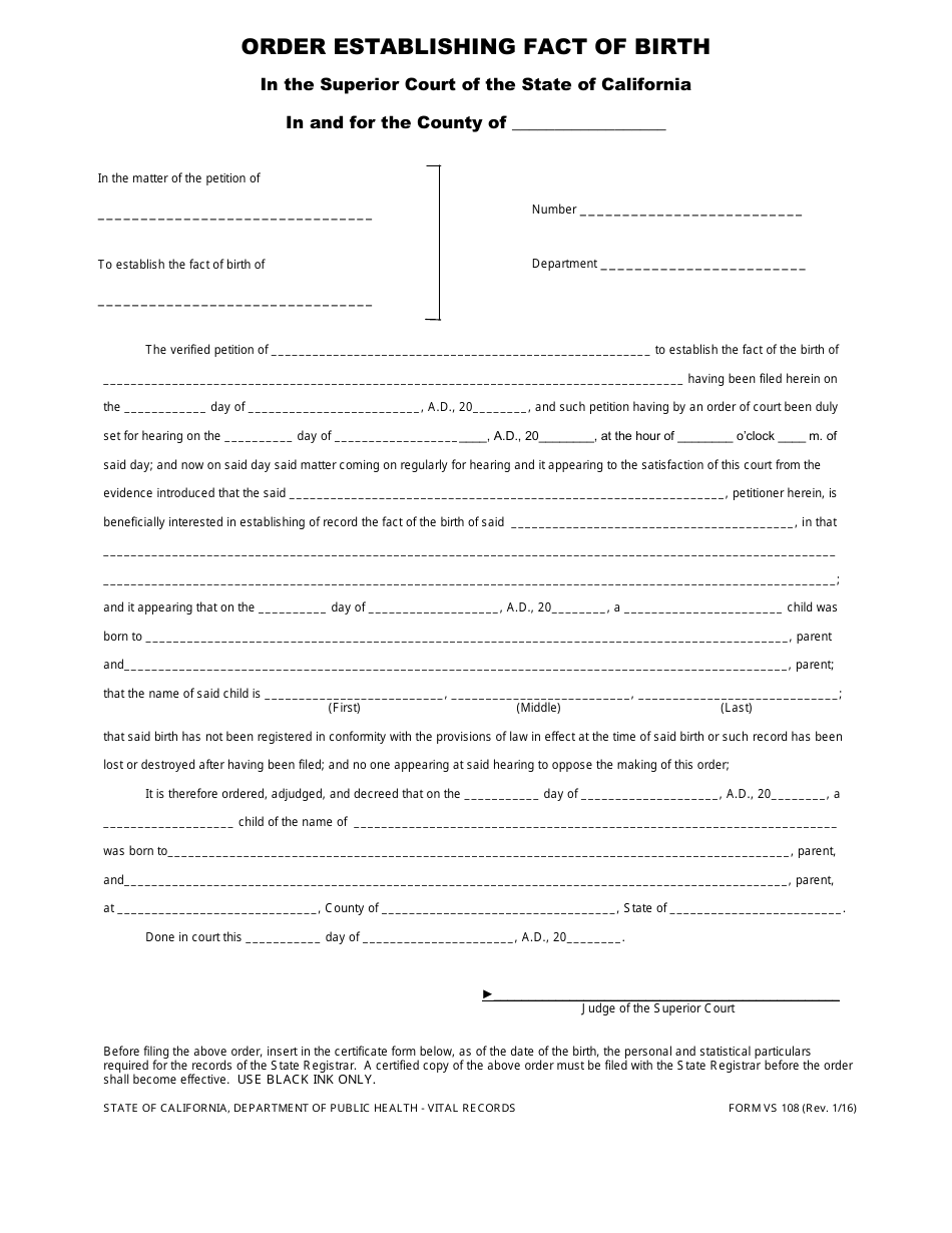 Form VS108 - Fill Out, Sign Online and Download Fillable PDF ...