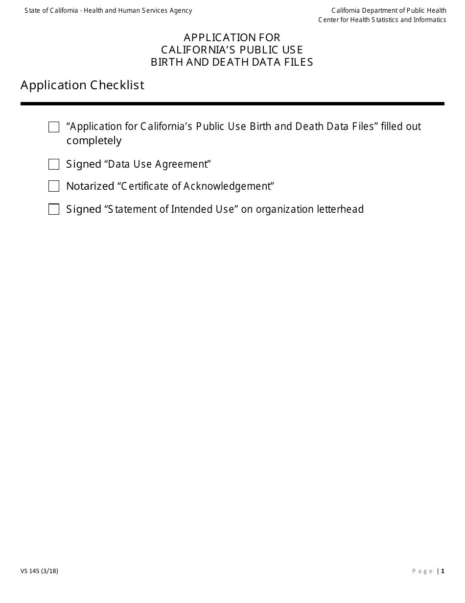 Form VS145 - Fill Out, Sign Online and Download Fillable PDF ...