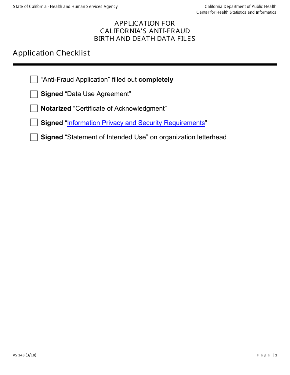 Form VS143 - Fill Out, Sign Online and Download Fillable PDF ...