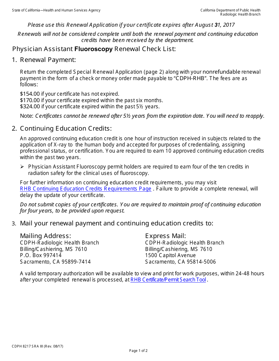 Form CDPH8217 SRA III - Fill Out, Sign Online and Download Fillable PDF ...