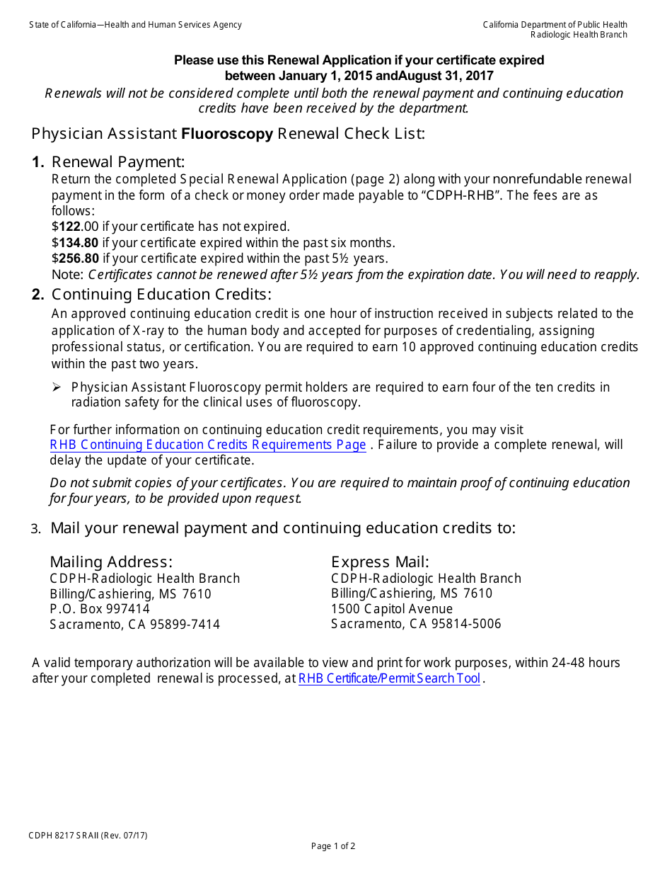 Form CDPH8217 SRA II - Fill Out, Sign Online and Download Fillable PDF ...