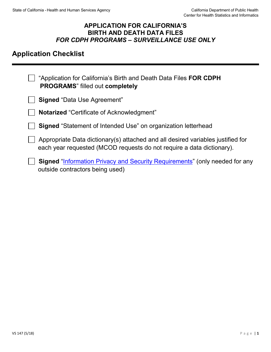 Form VS147 - Fill Out, Sign Online and Download Fillable PDF ...
