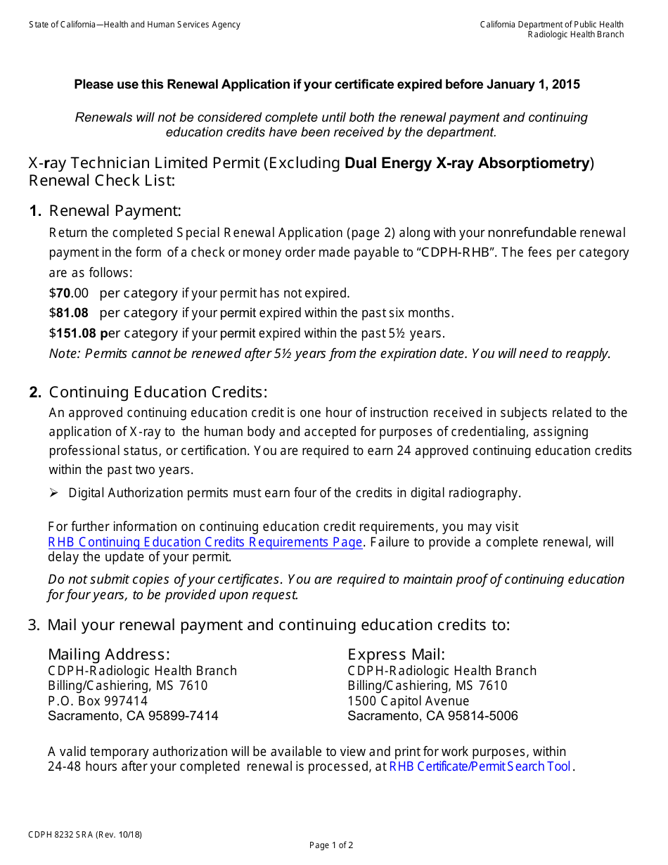 Form CDPH8232 SRA - Fill Out, Sign Online and Download Fillable PDF ...