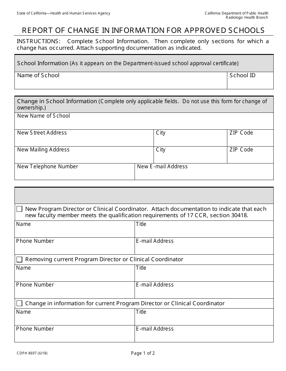 Form CDPH8697 - Fill Out, Sign Online and Download Fillable PDF ...