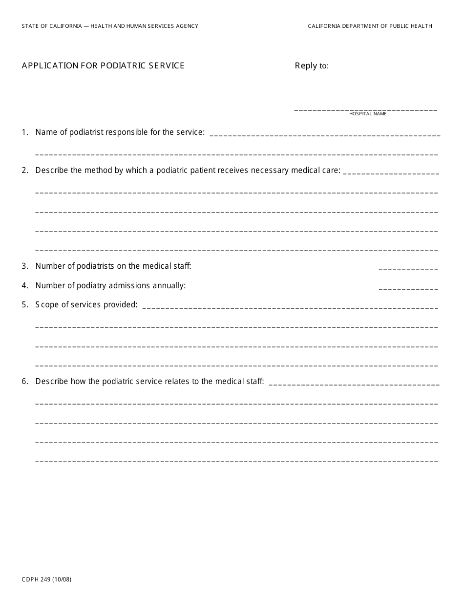 Form CDPH249 - Fill Out, Sign Online and Download Fillable PDF ...