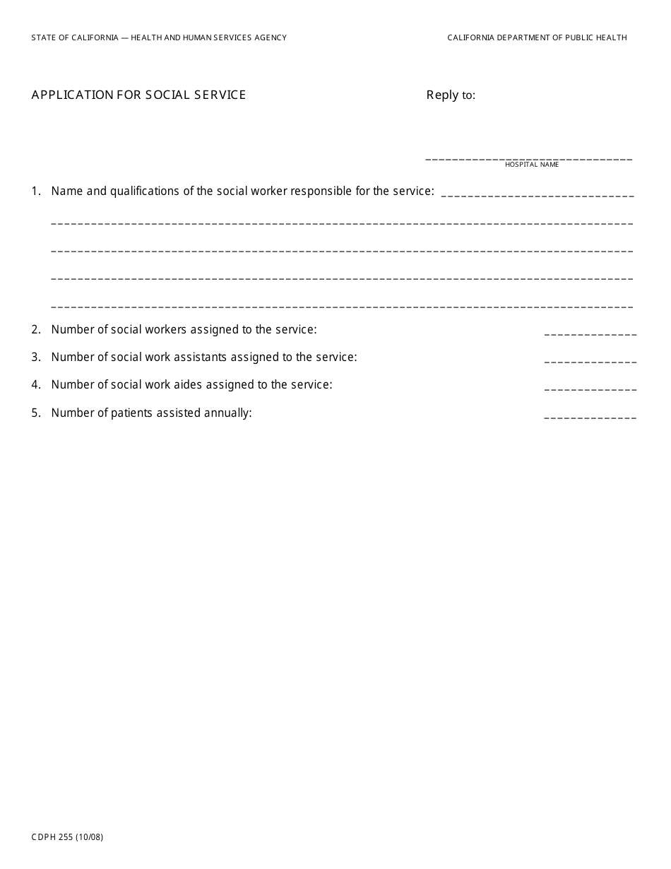 Form CDPH255 - Fill Out, Sign Online and Download Fillable PDF ...