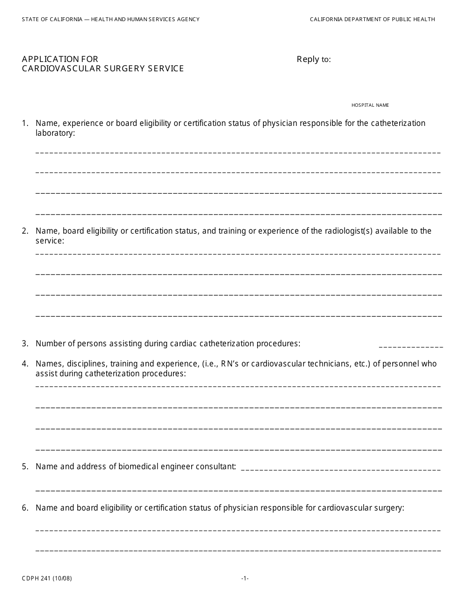 Form CDPH241 - Fill Out, Sign Online and Download Fillable PDF ...