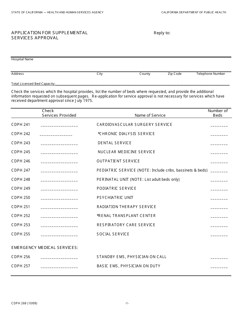 Form CDPH268 - Fill Out, Sign Online and Download Fillable PDF ...