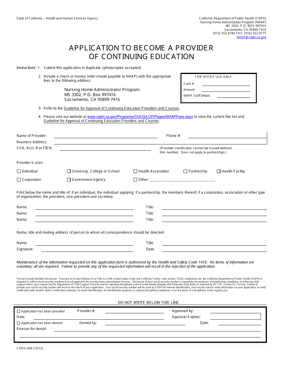 Form CDPH508 - Fill Out, Sign Online and Download Fillable PDF ...