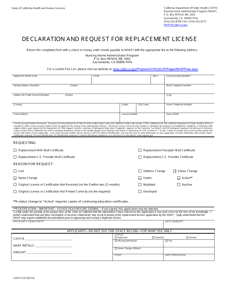 Form CDPH510 - Fill Out, Sign Online and Download Fillable PDF ...