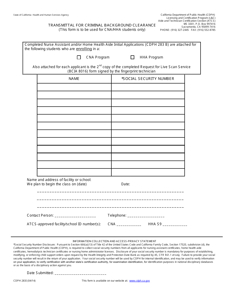 Form CDPH283I - Fill Out, Sign Online and Download Fillable PDF ...