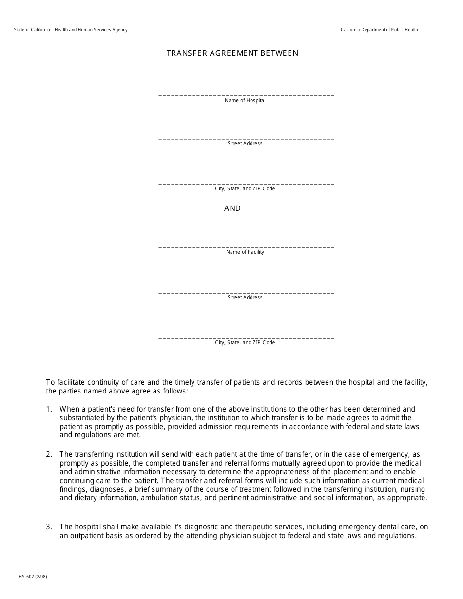 Form HS602 - Fill Out, Sign Online and Download Fillable PDF ...