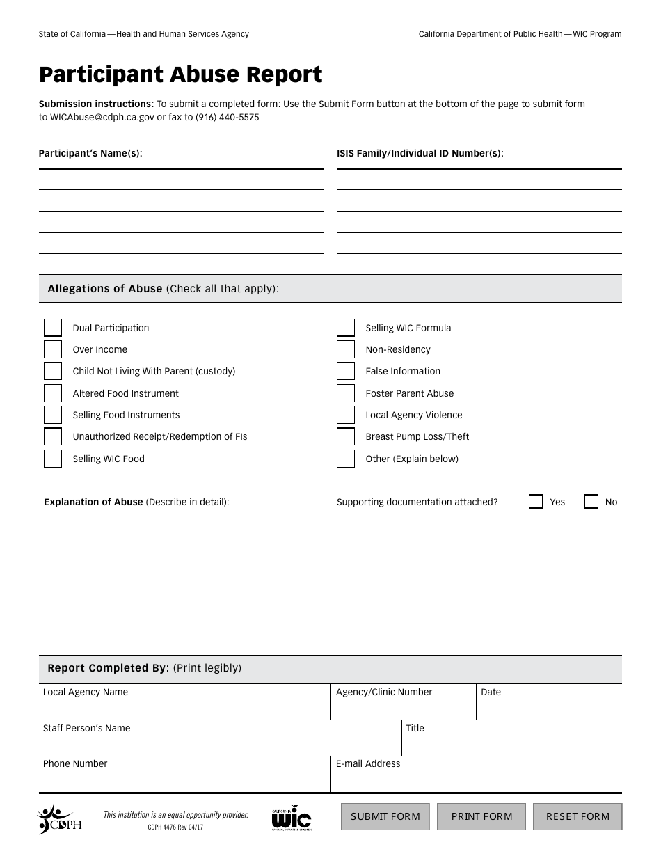 Form CDPH4476 - Fill Out, Sign Online and Download Fillable PDF ...