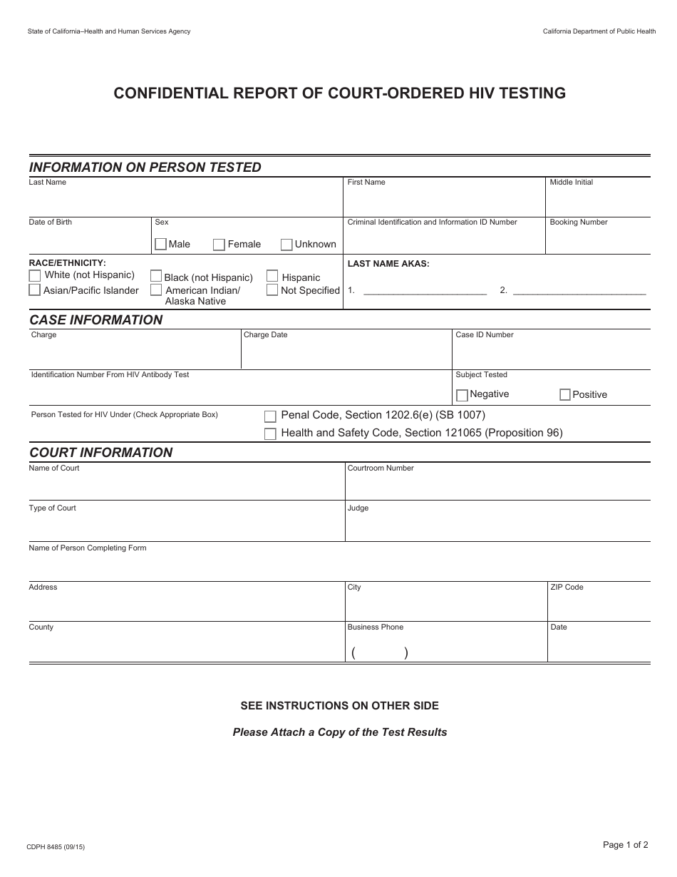 Form CDPH8485 - Fill Out, Sign Online and Download Fillable PDF ...