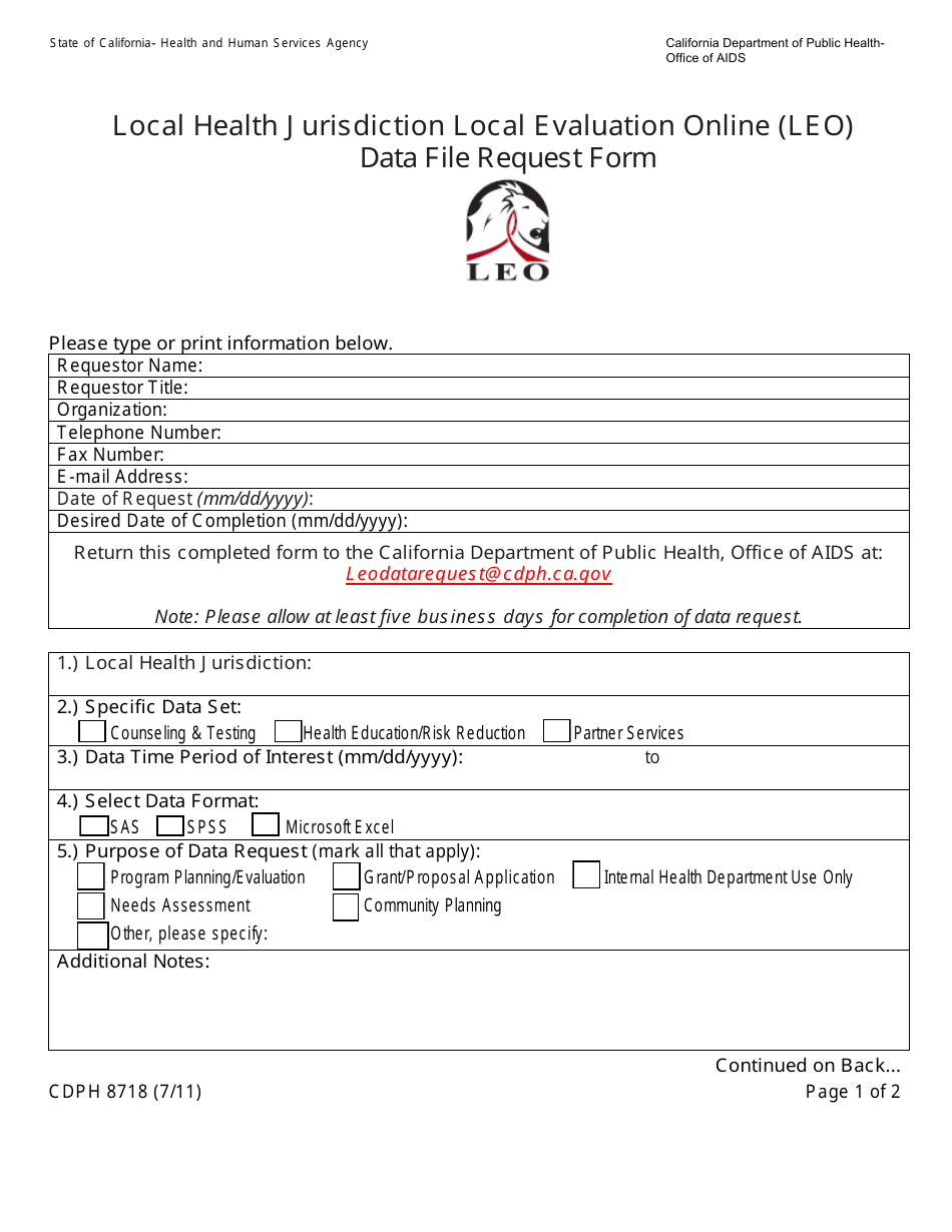 Form CDPH8718 - Fill Out, Sign Online and Download Fillable PDF ...